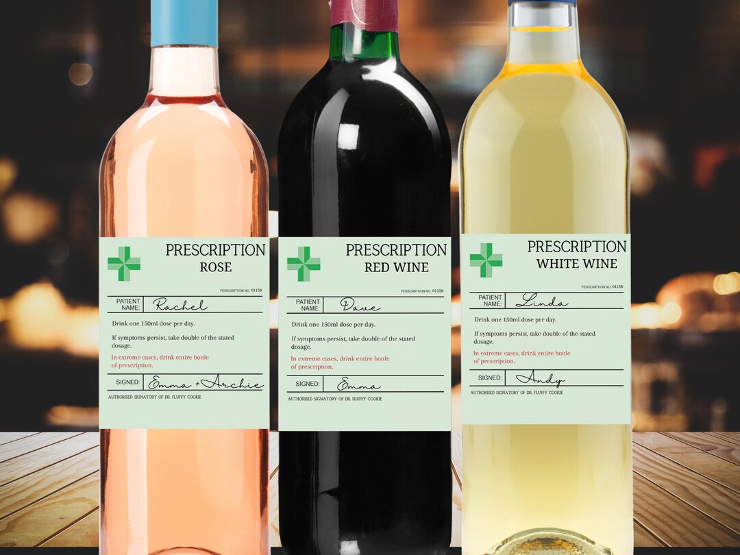 Personalised Prescription Wine Bottle Label Red White Rose - Etsy
