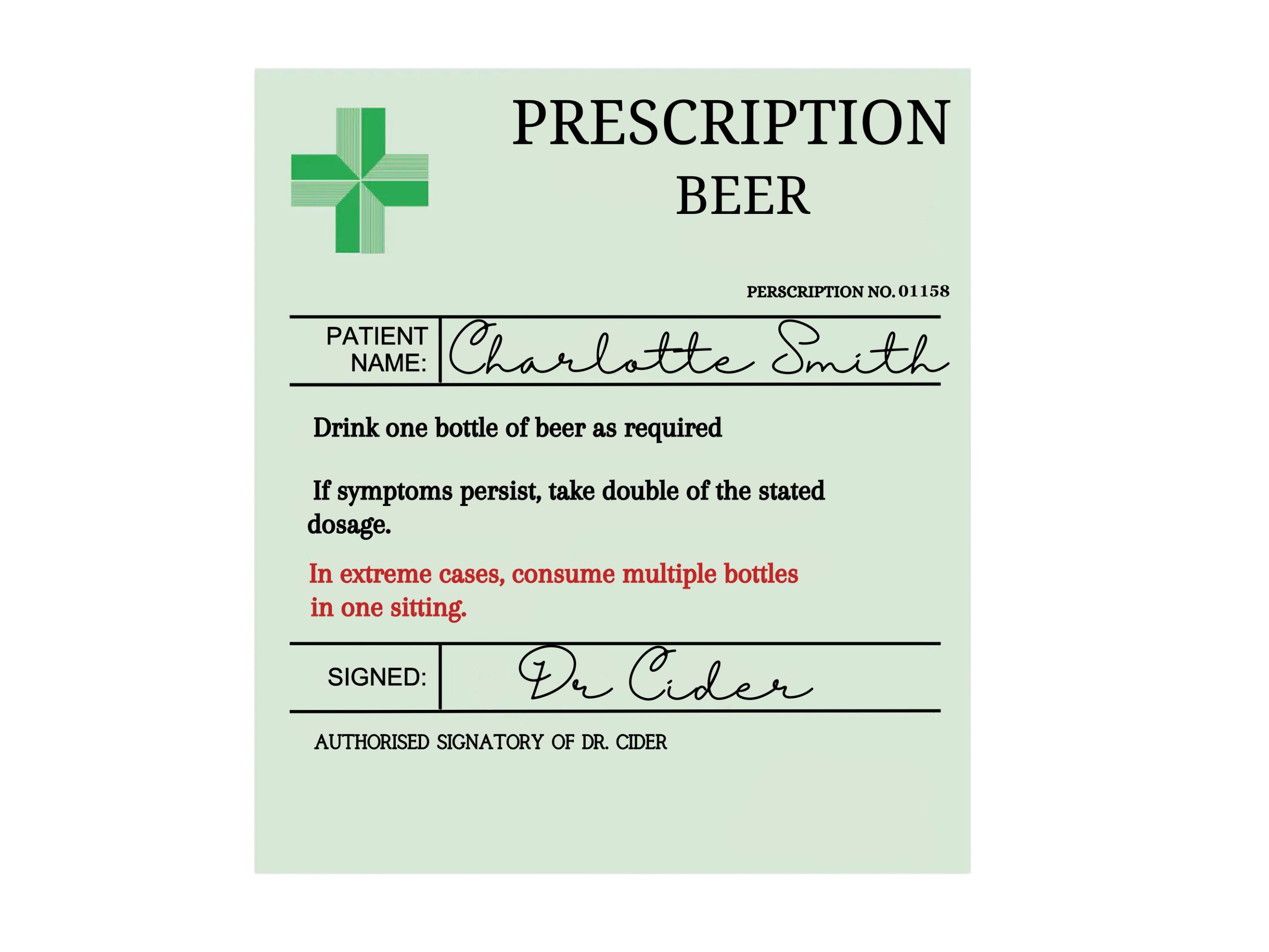 Personalised Prescription Label for Beer Cider Ale Lager Stout Porter ...