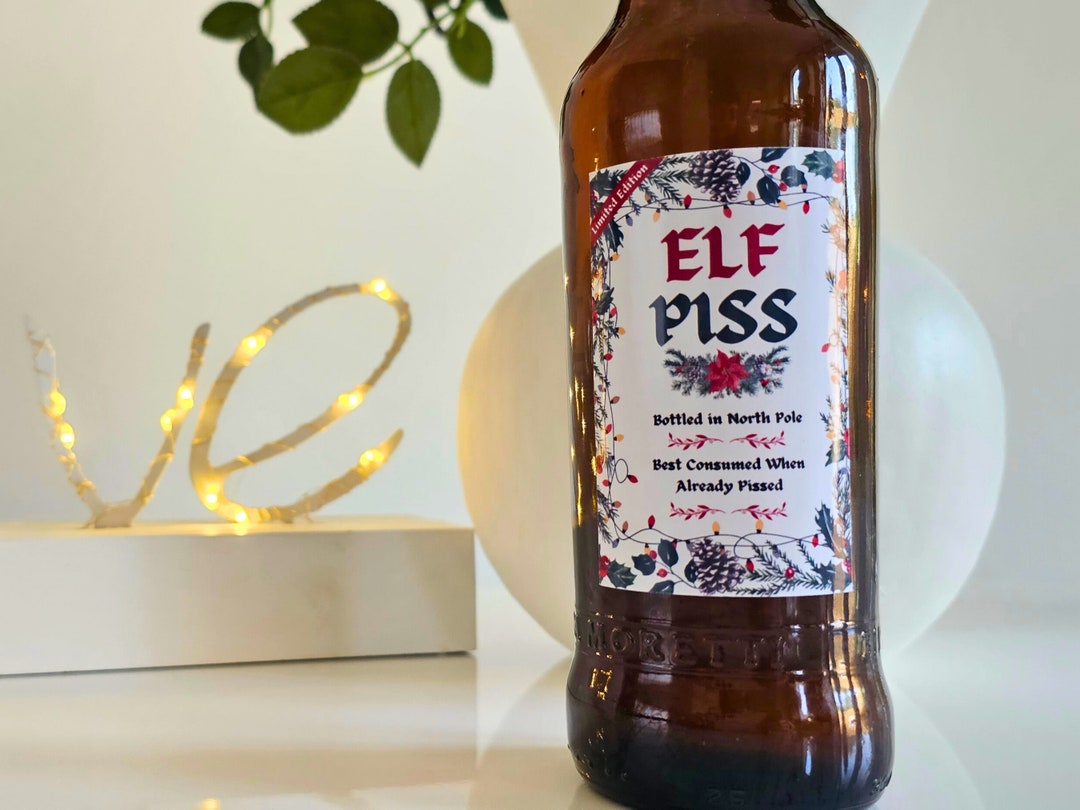 4x Elf Piss Beer Bottle Labels Hilarious Christmas Novelty Stickers ...