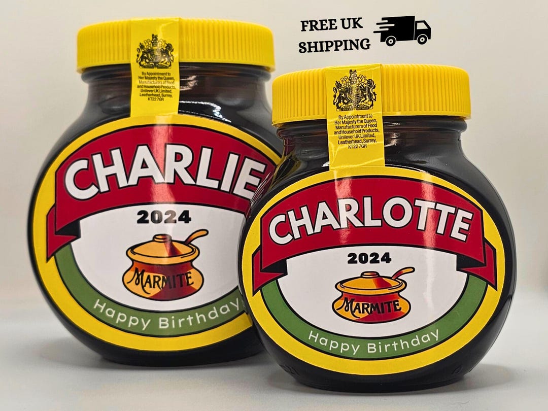 Personalised Marmite Jar Sticker Label Birthday Christmas Halloween ...