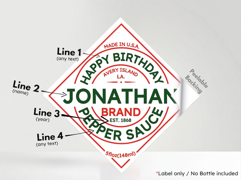 Personalised Tabasco Pepper Sauce Labels Custom Sticker Hot Chili ...