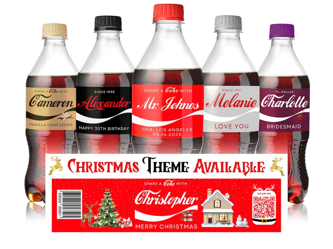 Personalised Inspired Cola Label Sticker Custom Name Coke Bottle Can ...