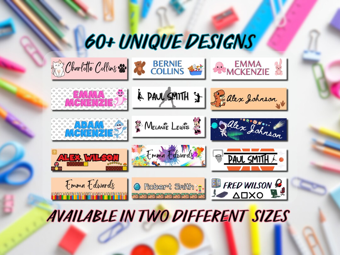 55 Customised Skinny Labels for School Supplies Stationery Personalised ...