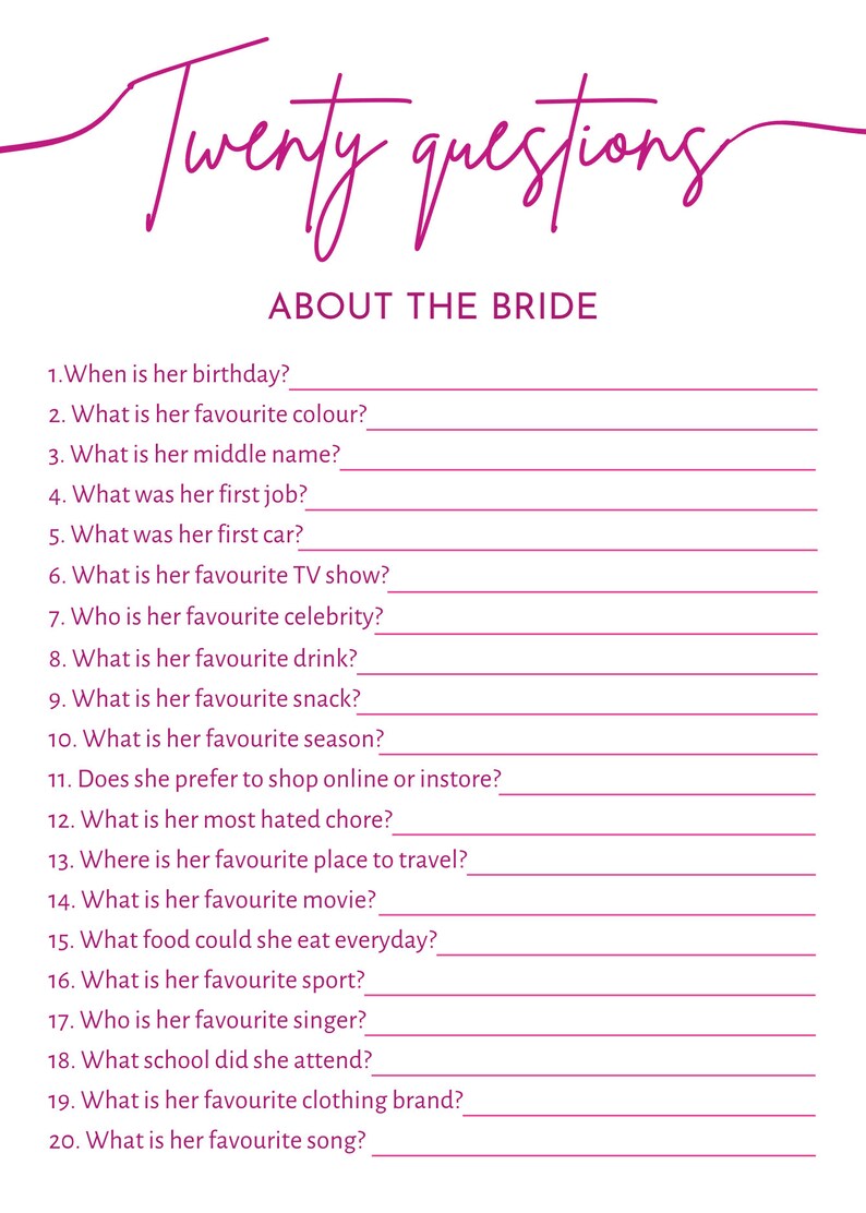 Twenty Questions About the Bride - Etsy