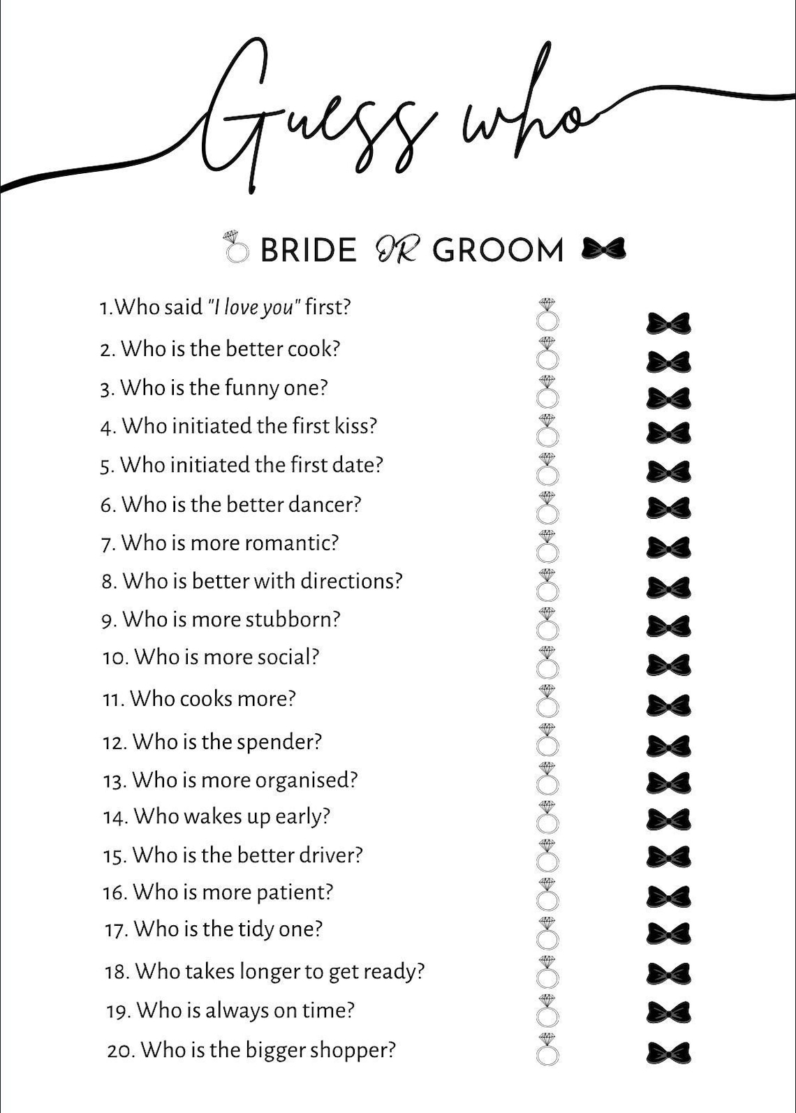 Guess Who Bride or Groom - Etsy