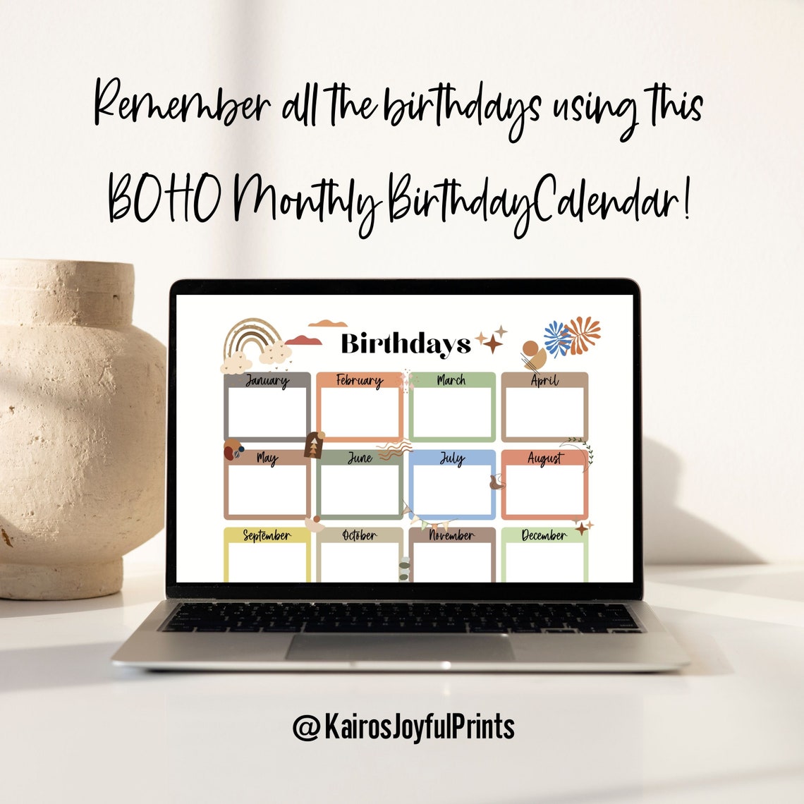 PRINTABLE Birthday Monthly Calendar, Kids Boho Cute Birthday Monthly ...