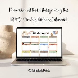 PRINTABLE Birthday Monthly Calendar, Kids Boho Cute Birthday Monthly ...