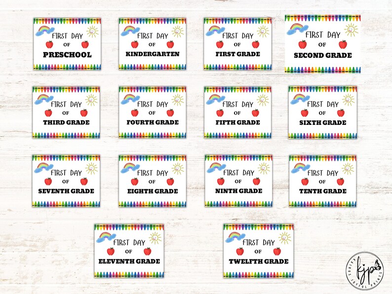 FIRST Day of School Printable Signs, All Grades Printable School Signs ...