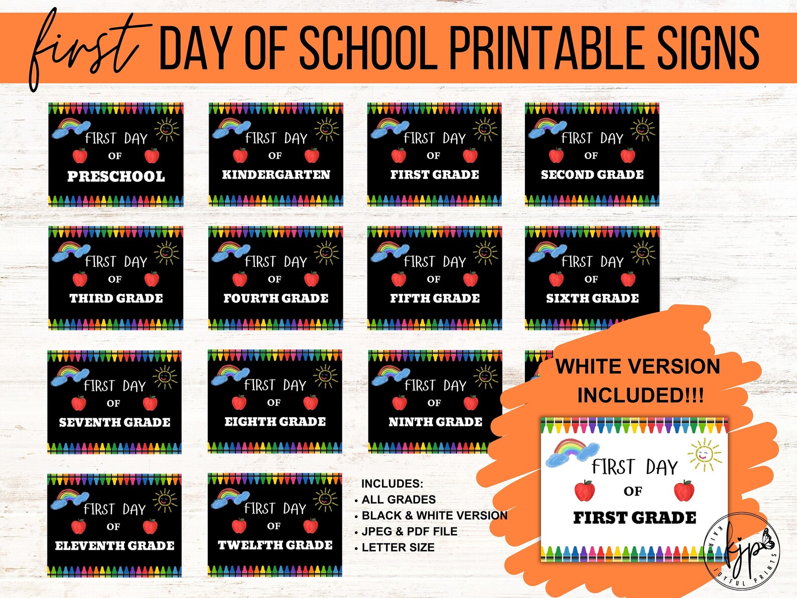 FIRST Day of School Printable Signs, All Grades Printable School Signs ...