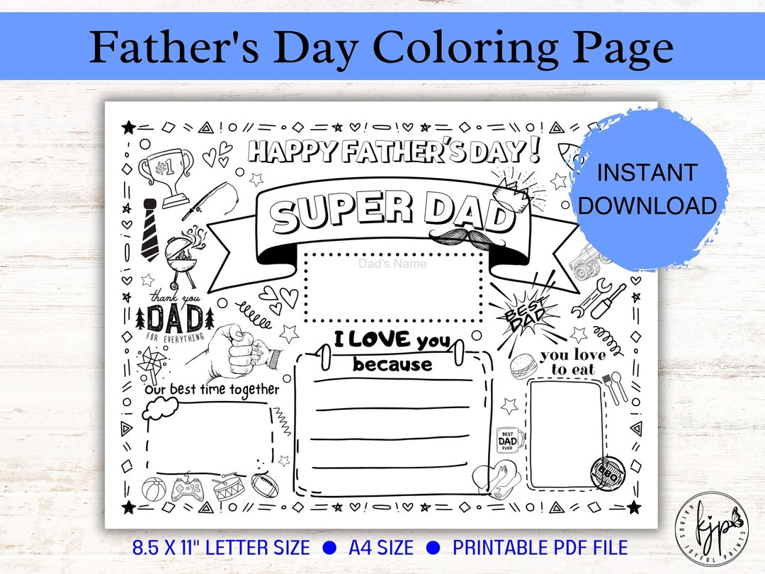 Father's Day All About Dad Questionnaire Printable Coloring Craft ...