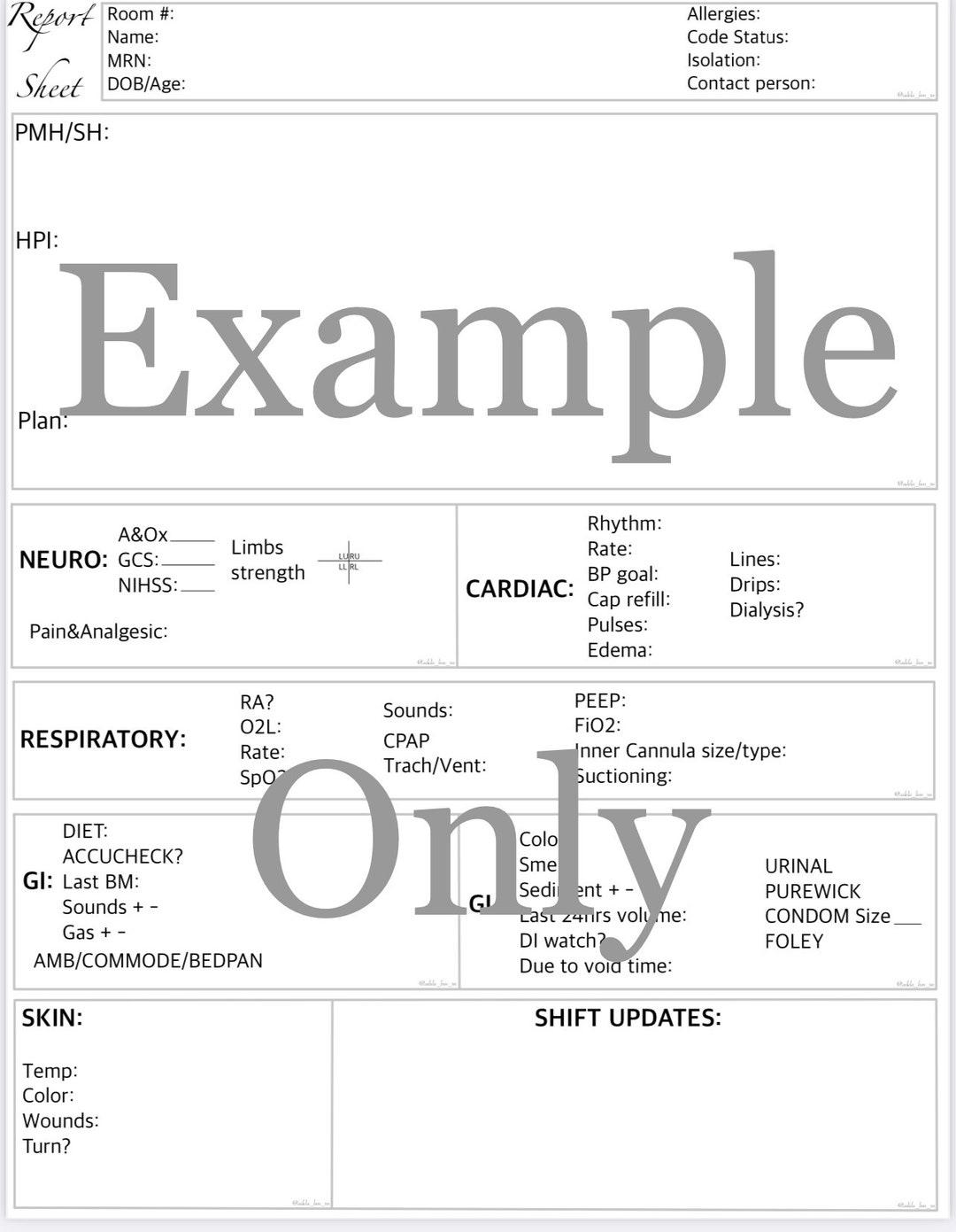IMC / PCU / Step Down Report Sheet - Neuro Specialty - Etsy