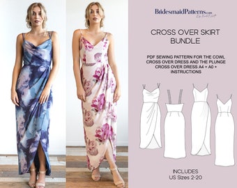 Cowl Cross Over Bridesmaids Dress Pattern Digital PDF Sewing Pattern ...