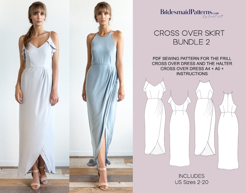 Cross Over Bridesmaids Dress Pattern Bundle 2 - Digital PDF Sewing ...