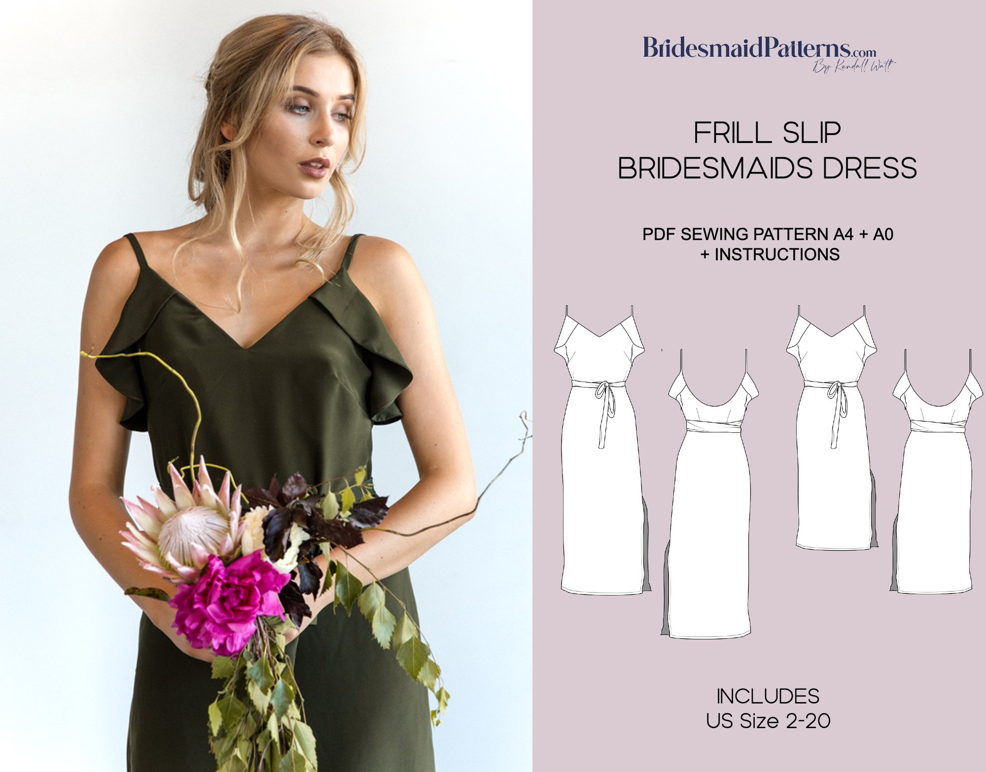 Frill Slip Bridesmaids Dress Pattern - Digital PDF Sewing Pattern ...