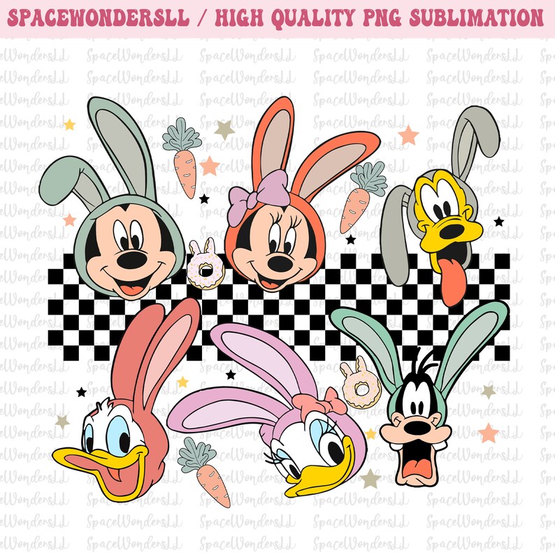 Cartoon Bunny Easter Sublimation Design, Cartoon Mouse and Friends ...