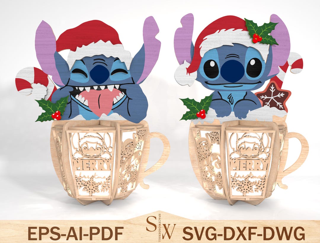 Merry Stitchmas Lantern Standing Svg, Merry Christmas Catoon Character ...