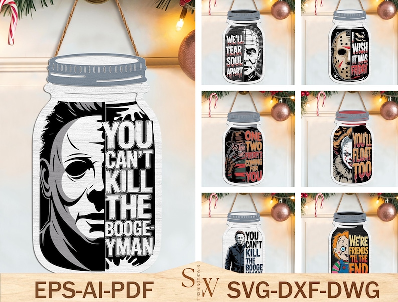 Horror Mason Jar Sign SVG, Scary Wooden Ornament Laser Cut File, Spooky ...