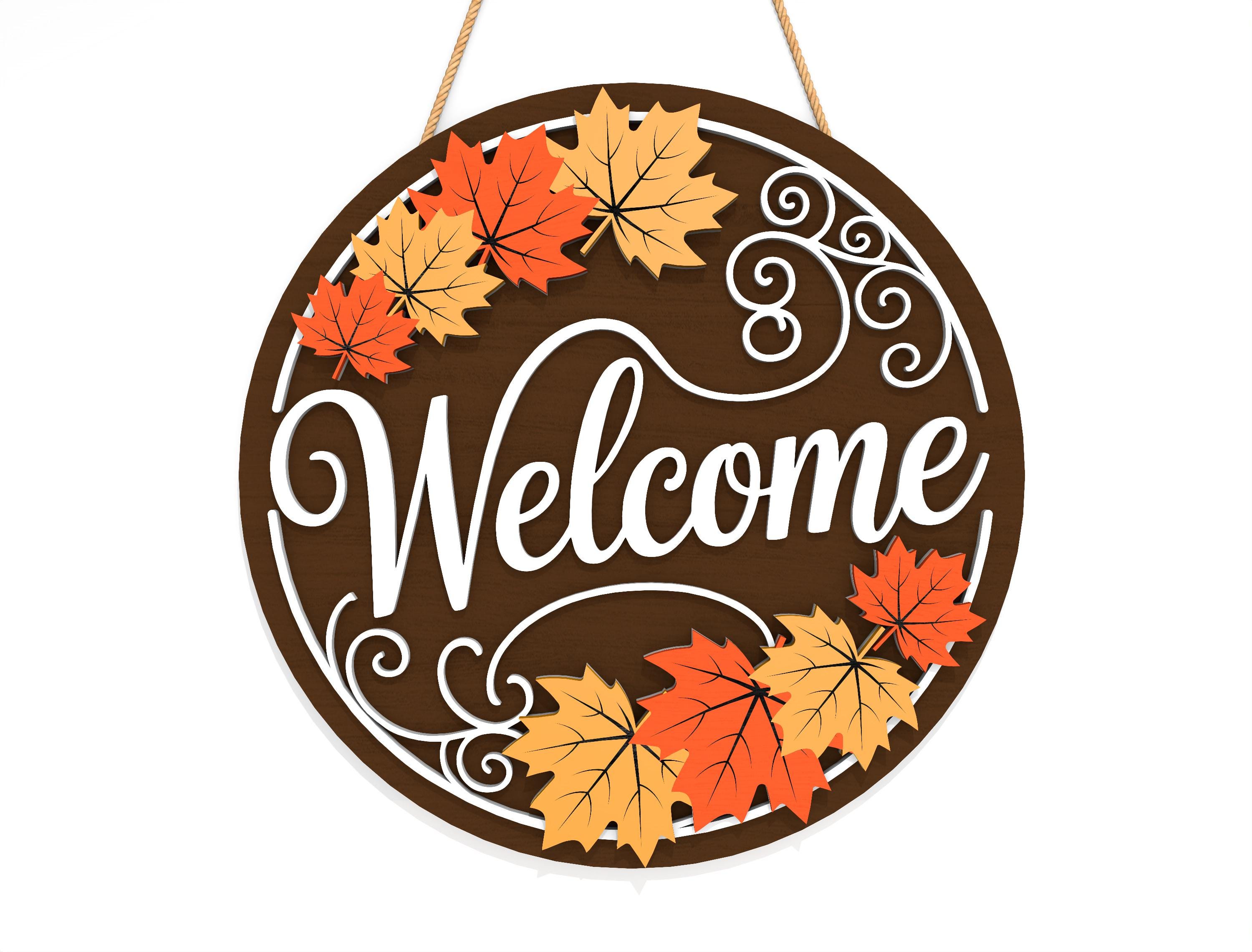Fall Welcome Door Sign SVG Bundle, Layered Laser Cut Files, Glowforge ...