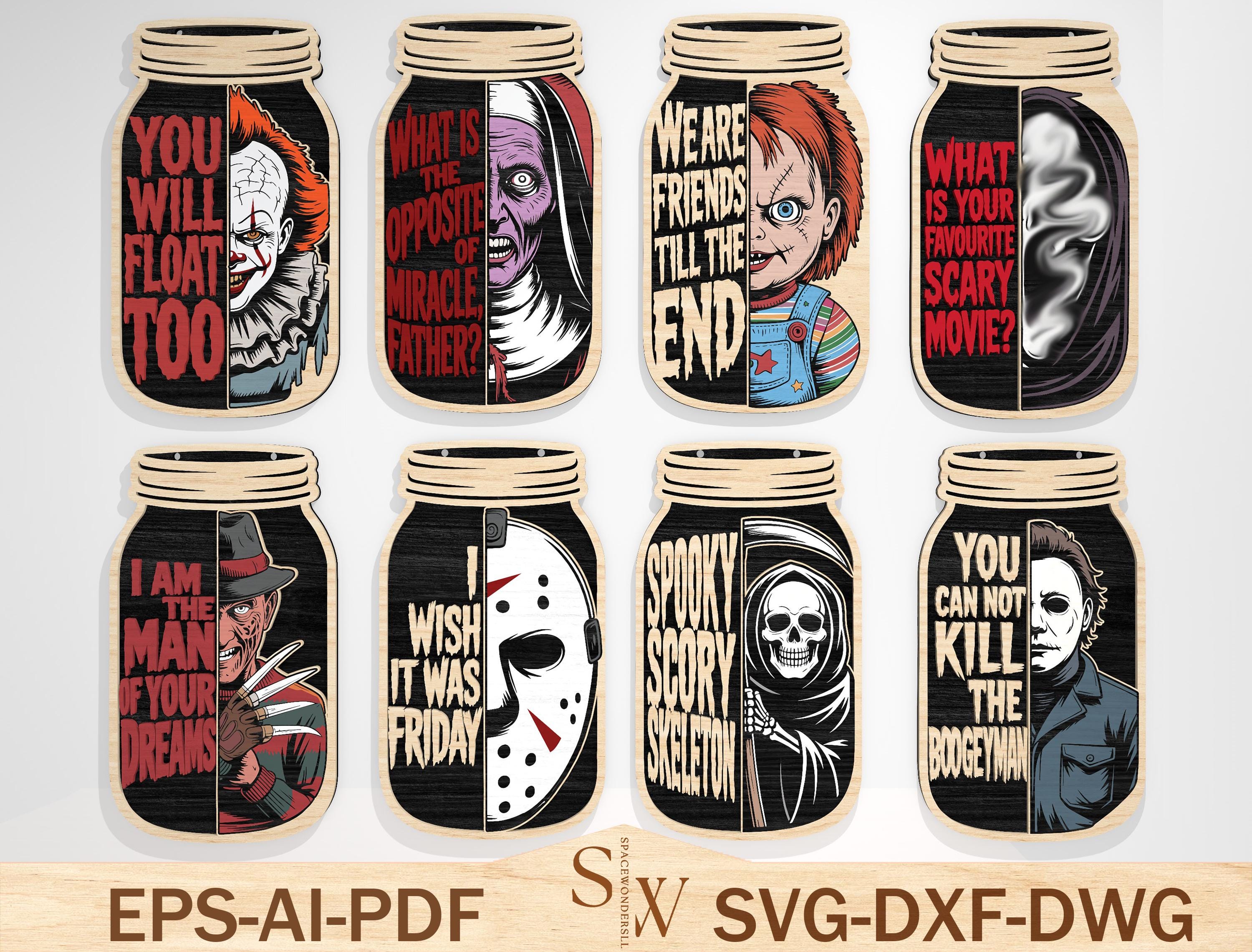 Horror Mason Jar Sign SVG, Scary Wooden Ornament Laser Cut File, Spooky ...