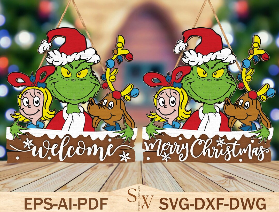 Welcome Grinches Svg, Christmas Sign Door Svg, Xmas Door Hanger Svg ...
