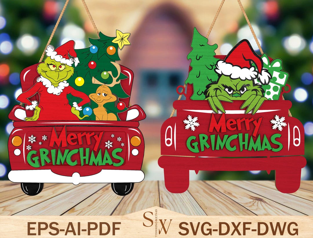 Merry Grinchmas Sign Door Svg, Christmas Door Hanger Svg, Grinch Laser ...