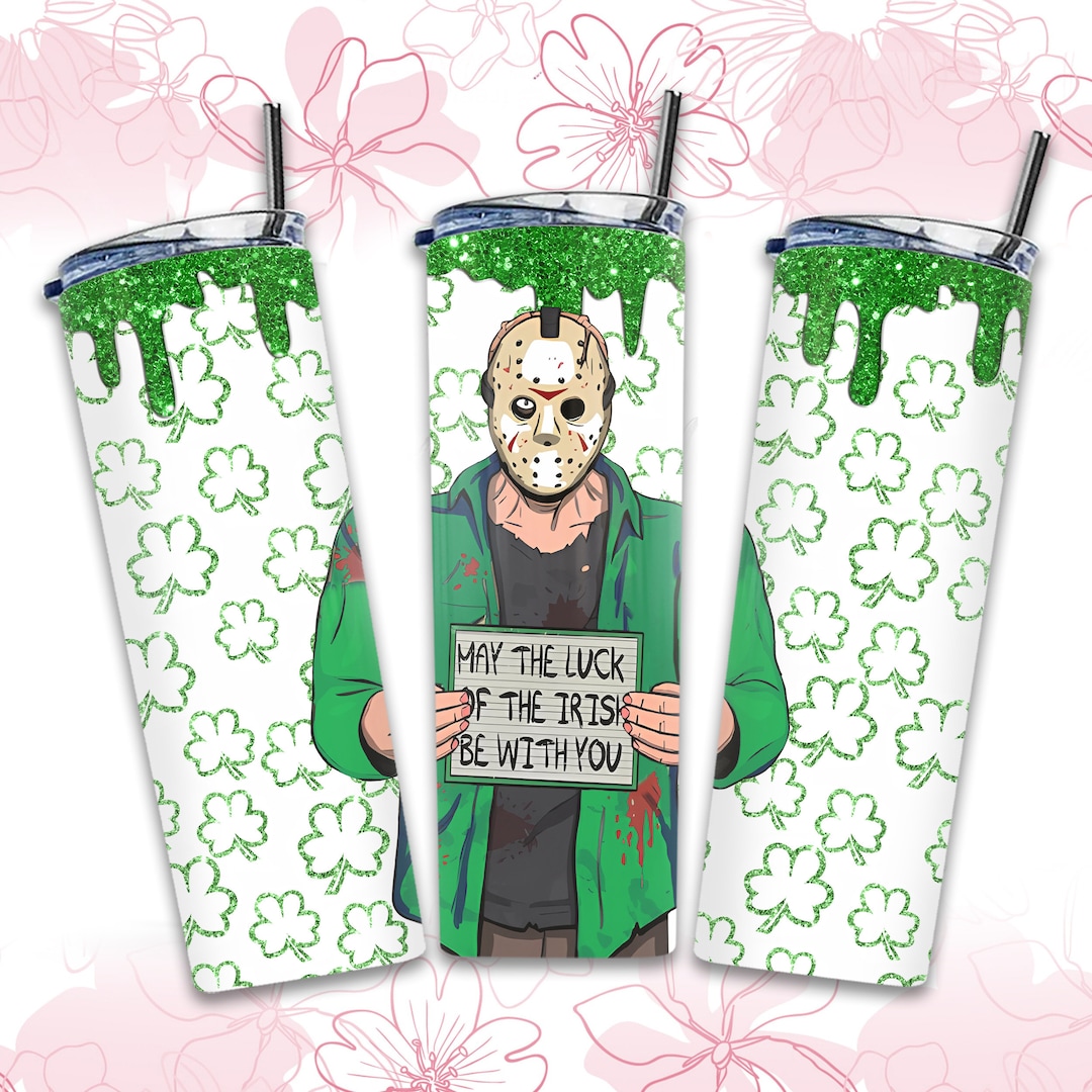 20oz Skinny Tumbler Wrap Horror Movie Patricks Day Png, Horror Shamrock ...