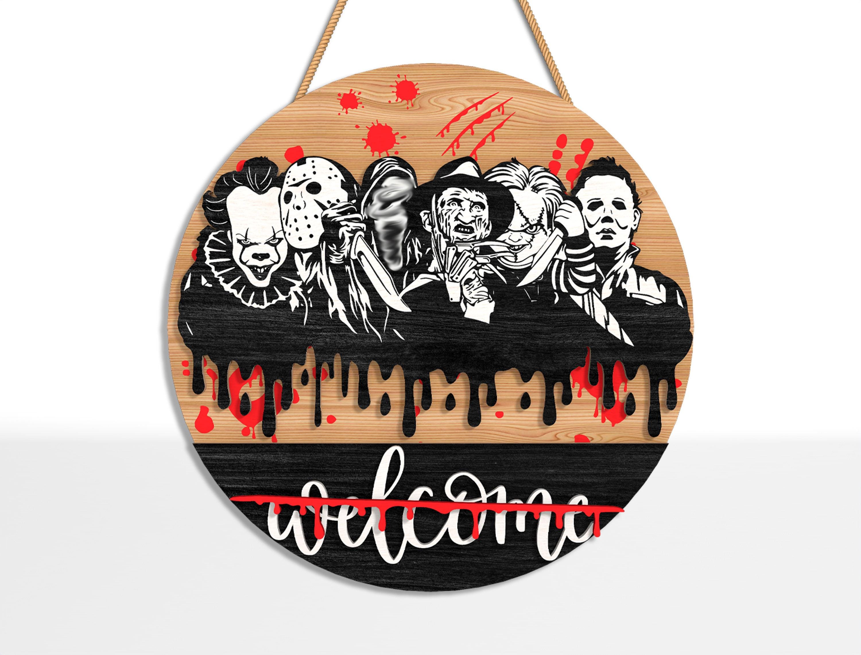Welcome Horror Characters Door Sign Bundle Svg, Halloween Door Hanger ...