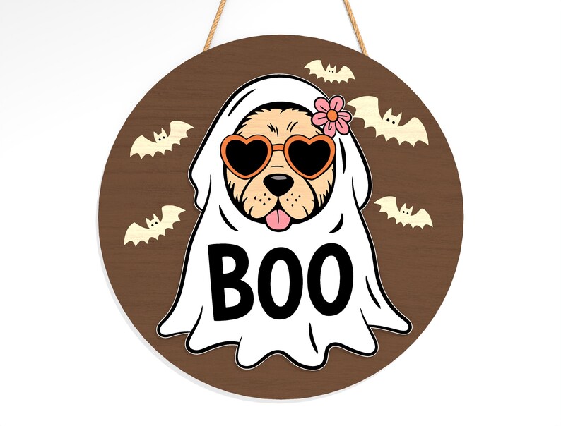 Halloween Dog Ghost Sign SVG Bundle, Cute Puppy Boo Door Hanger Laser ...