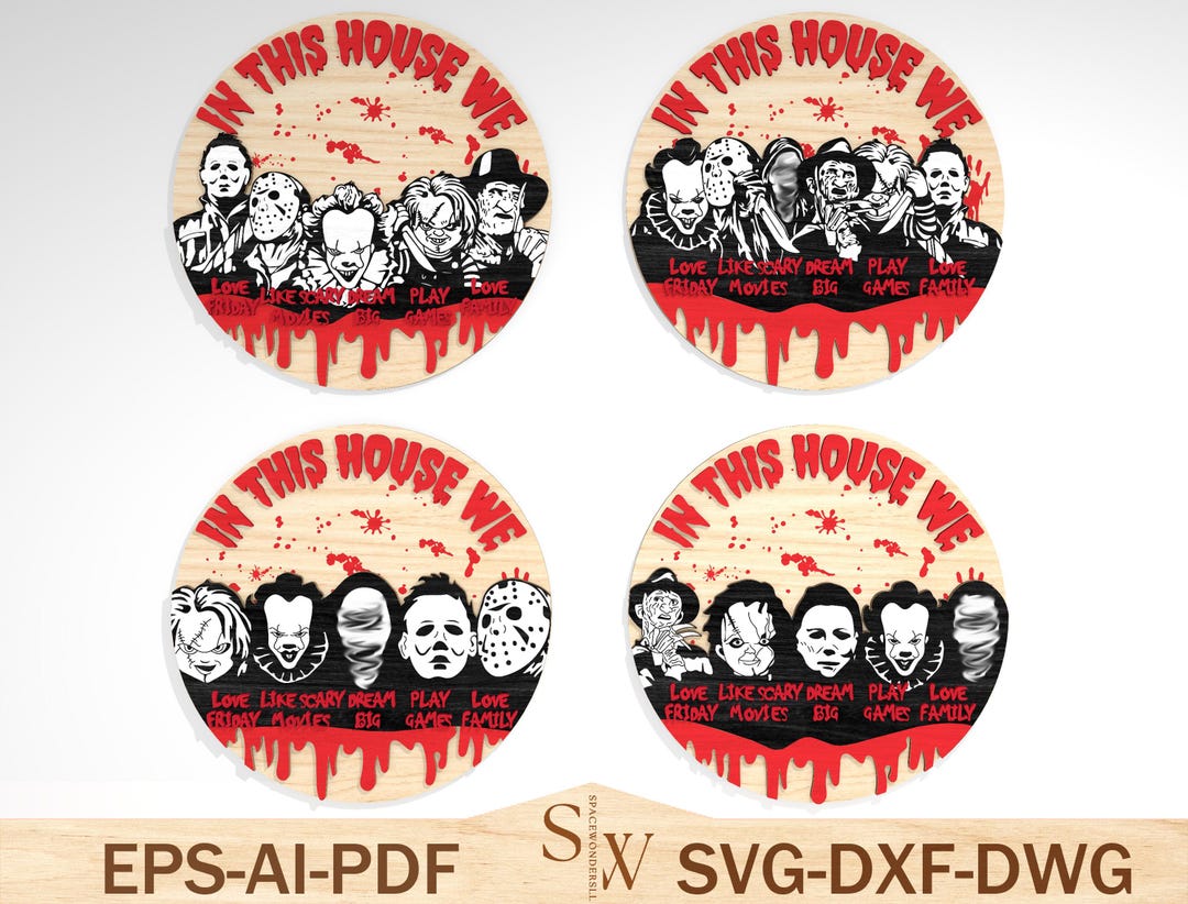 Horror Characters Door Sign Bundle Svg, Halloween Door Hanger Svg ...