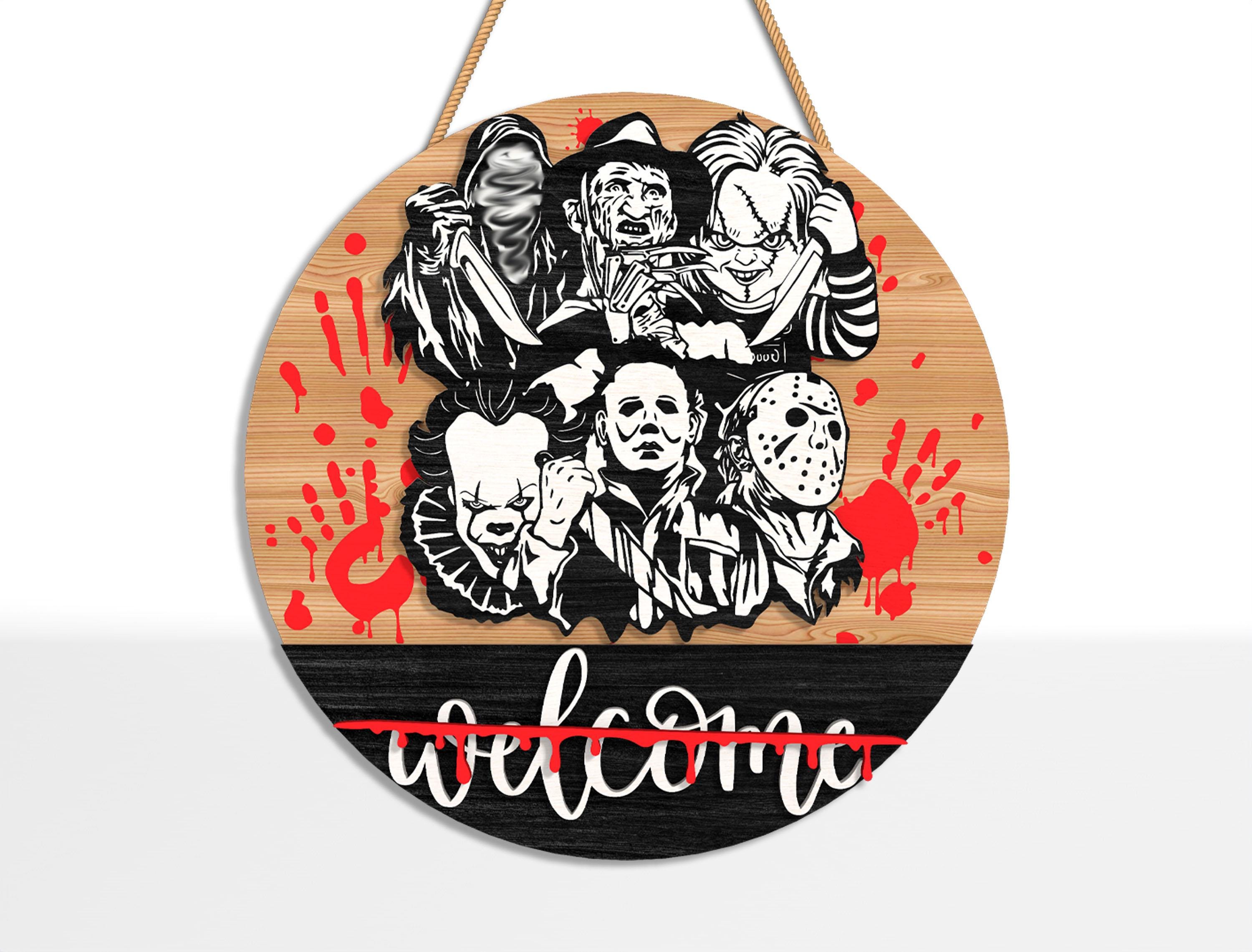 Welcome Horror Characters Door Sign Bundle Svg, Halloween Door Hanger ...