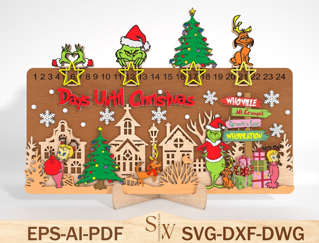 Christmas Countdown Standing Laser Cut File Svg,sliding Christmas ...