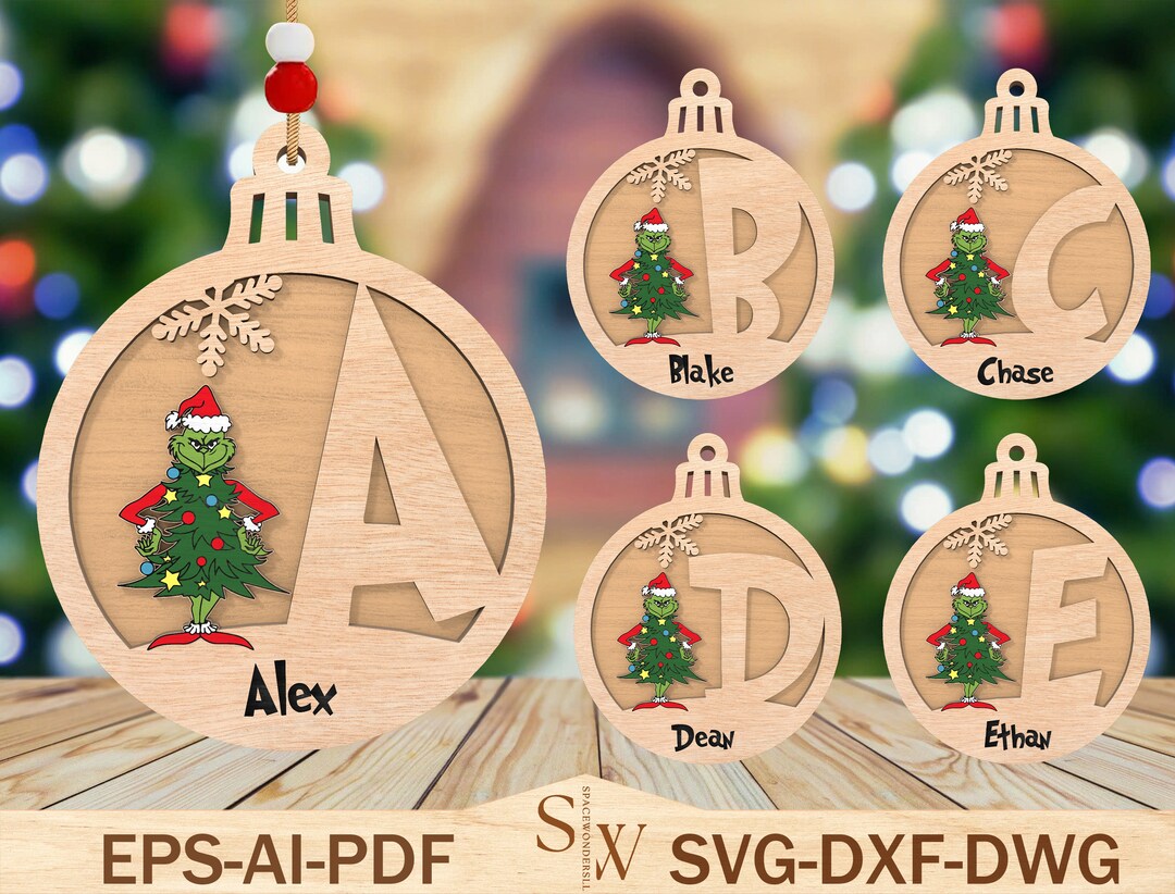 Alphabet Christmas Ornament Laser Cutfile Svg, Grinchmas Ornament Svg ...