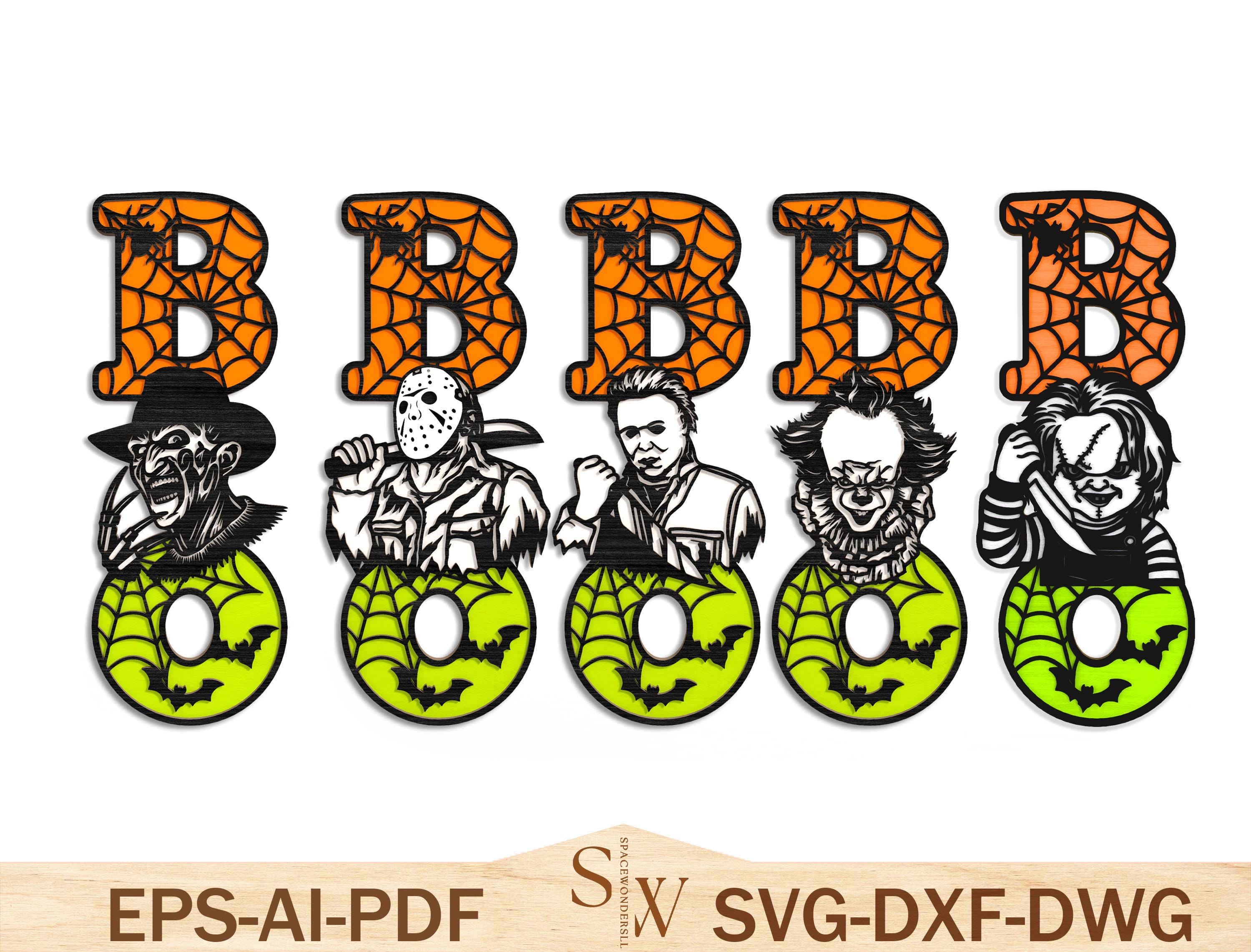 Boo Horror Characters Door Sign Bundle Svg, Halloween Door Hanger Svg ...