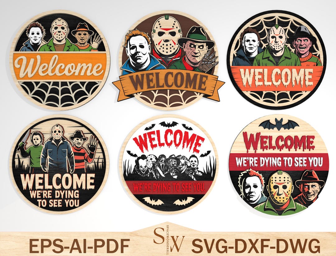 Horror Welcome Sign SVG Bundle, Scary Characters Laser Cut File Set ...