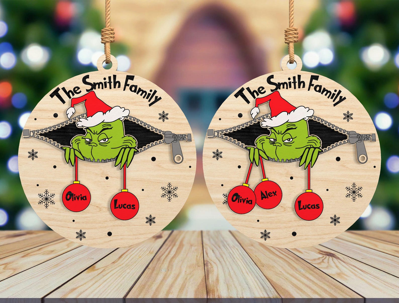 Grinch Family Ornament SVG, Personalized Christmas Bauble Name Tag ...