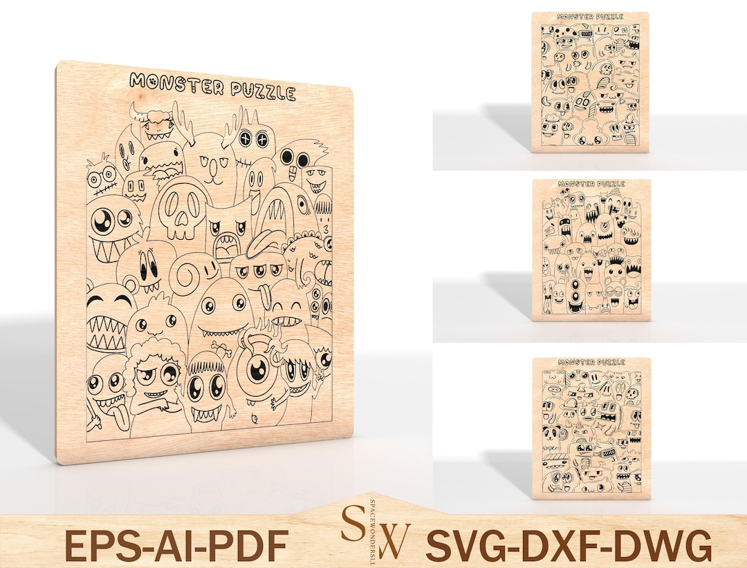 Bundle Monsters Puzzle Svg ,laser Cut Wooden Puzzle Game,3d Laser Cut ...