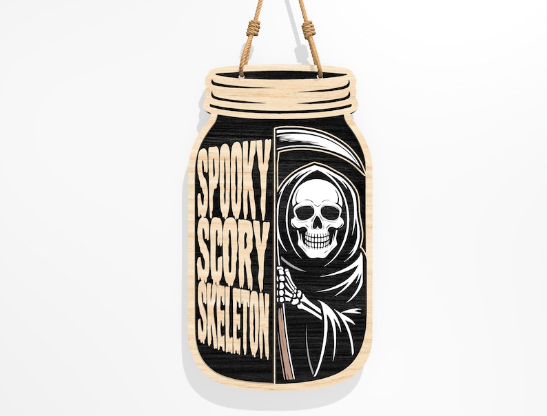 Horror Mason Jar Sign SVG, Scary Wooden Ornament Laser Cut File, Spooky ...