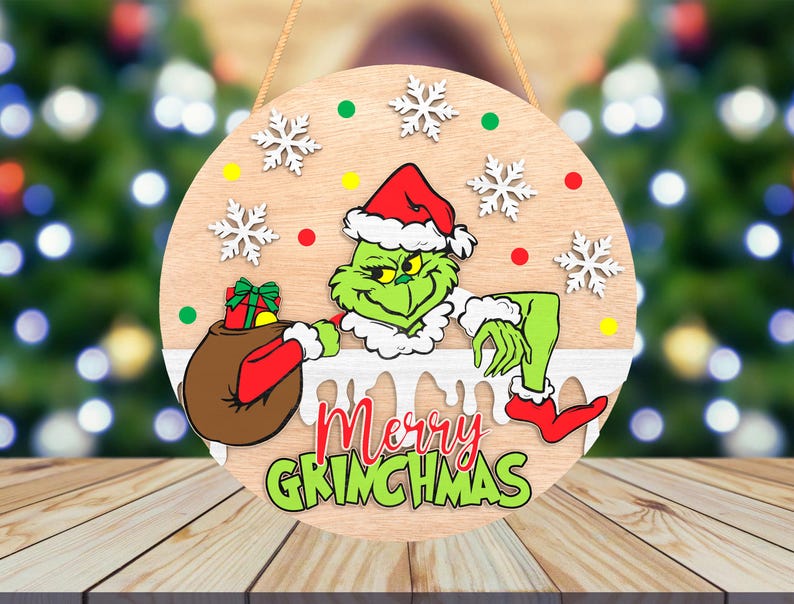 Christmas Movies Door Sign Cut File Svg,merry Grinchmas Door Hanger Svg ...