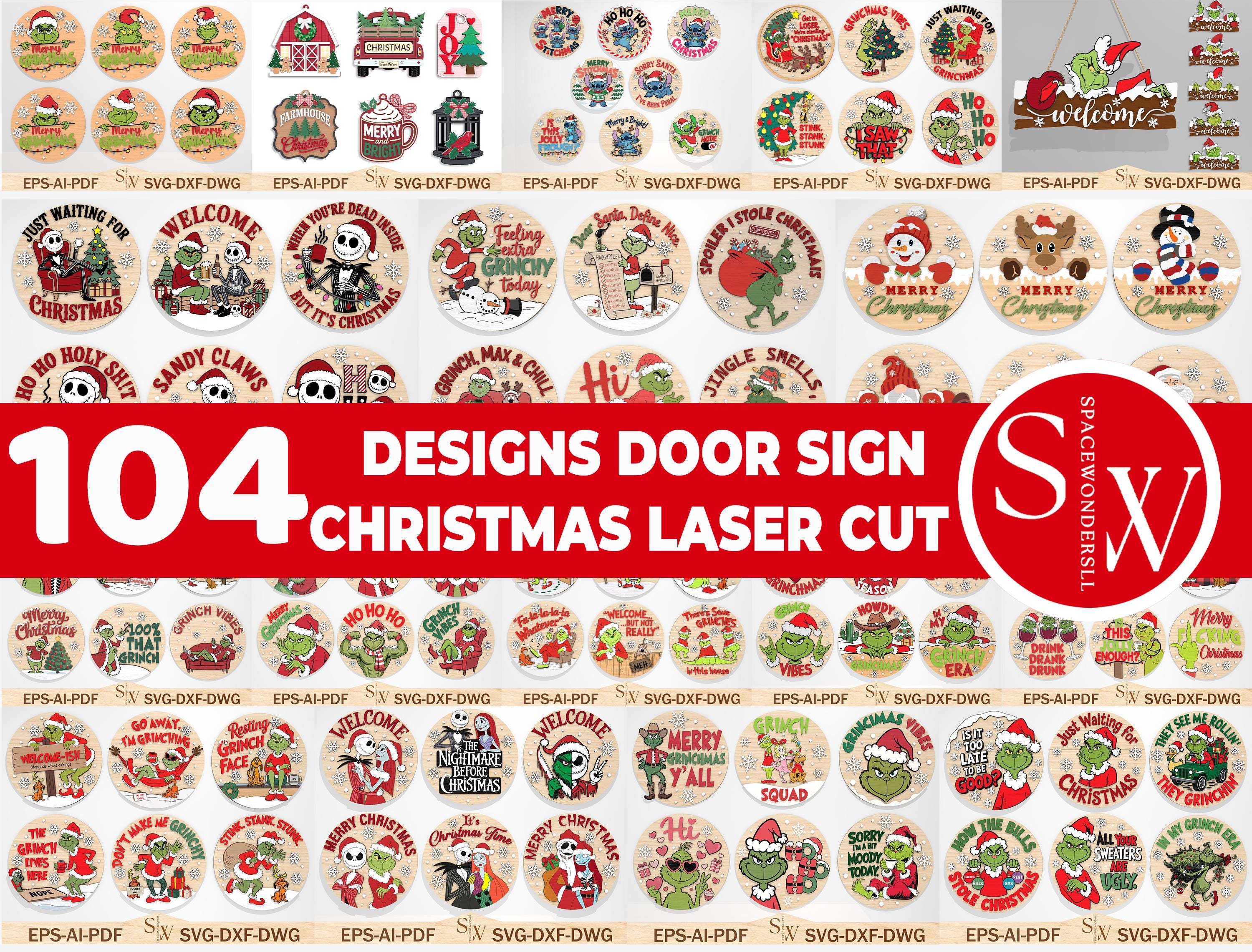 104 Movies Christmas Door Sign SVG Bundle, Holiday Cartoon Round Sign ...