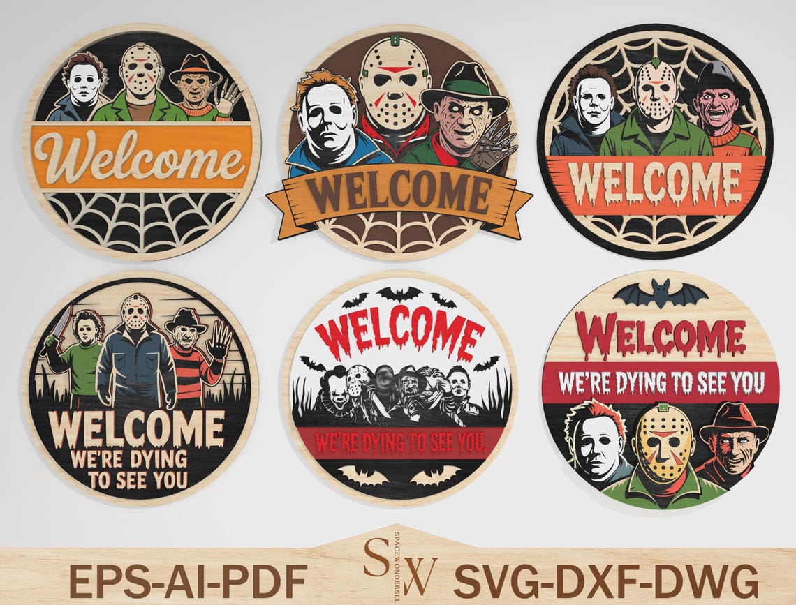 Horror Welcome Sign SVG Bundle, Scary Characters Laser Cut File Set ...