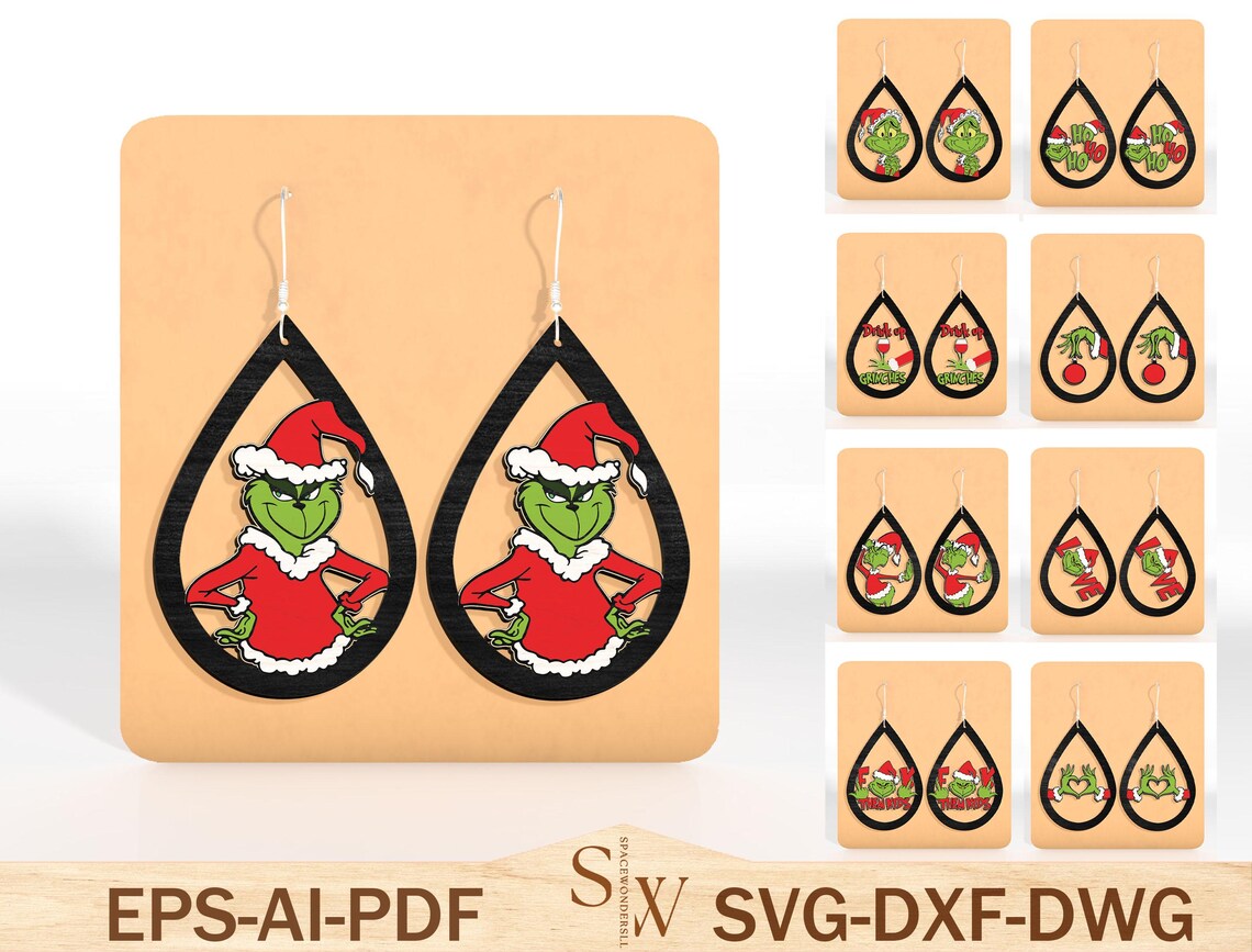 Christmas Christmas Earring Laser Cut File, Movie Character Earrings ...