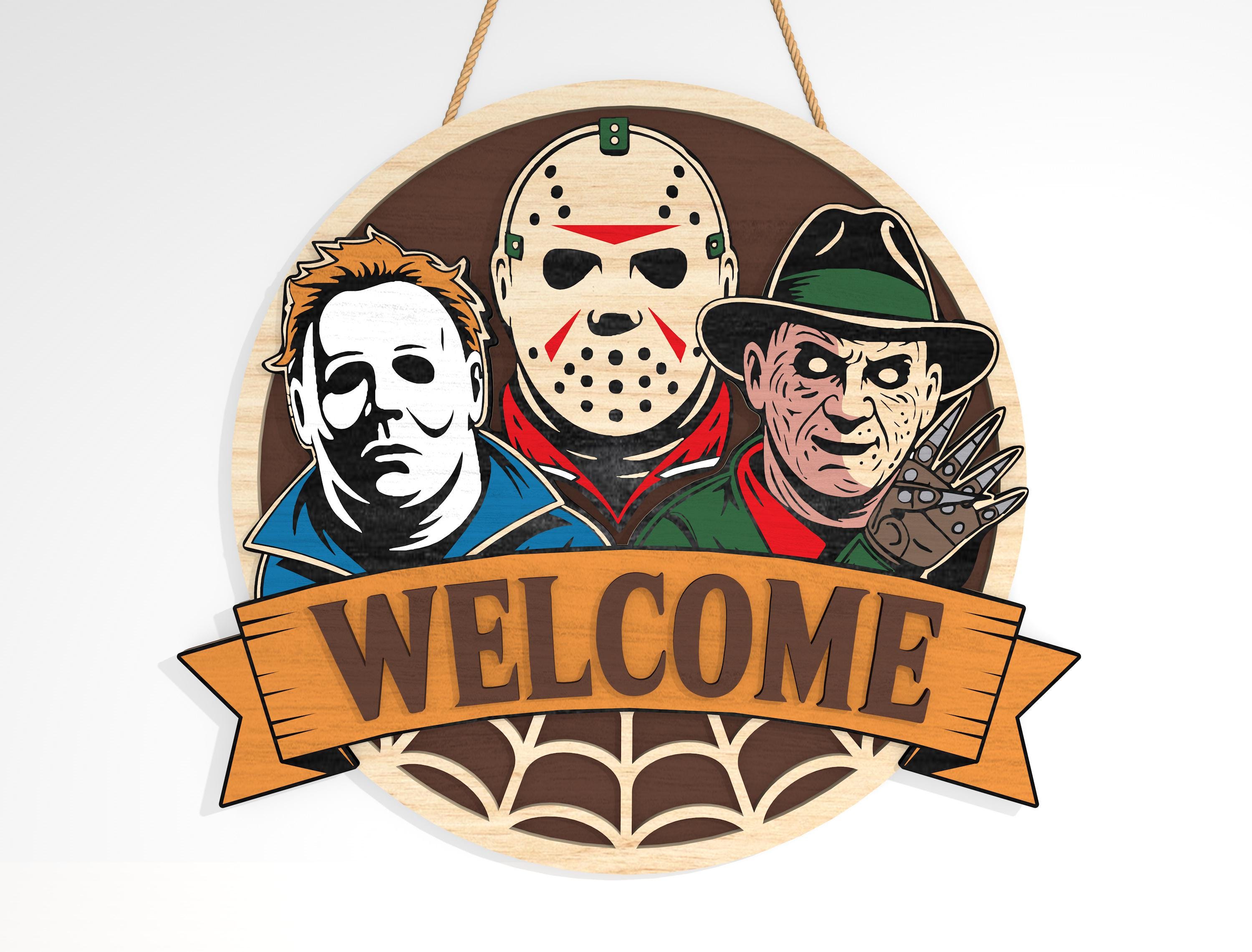 Horror Welcome Sign SVG Bundle, Scary Characters Laser Cut File Set ...