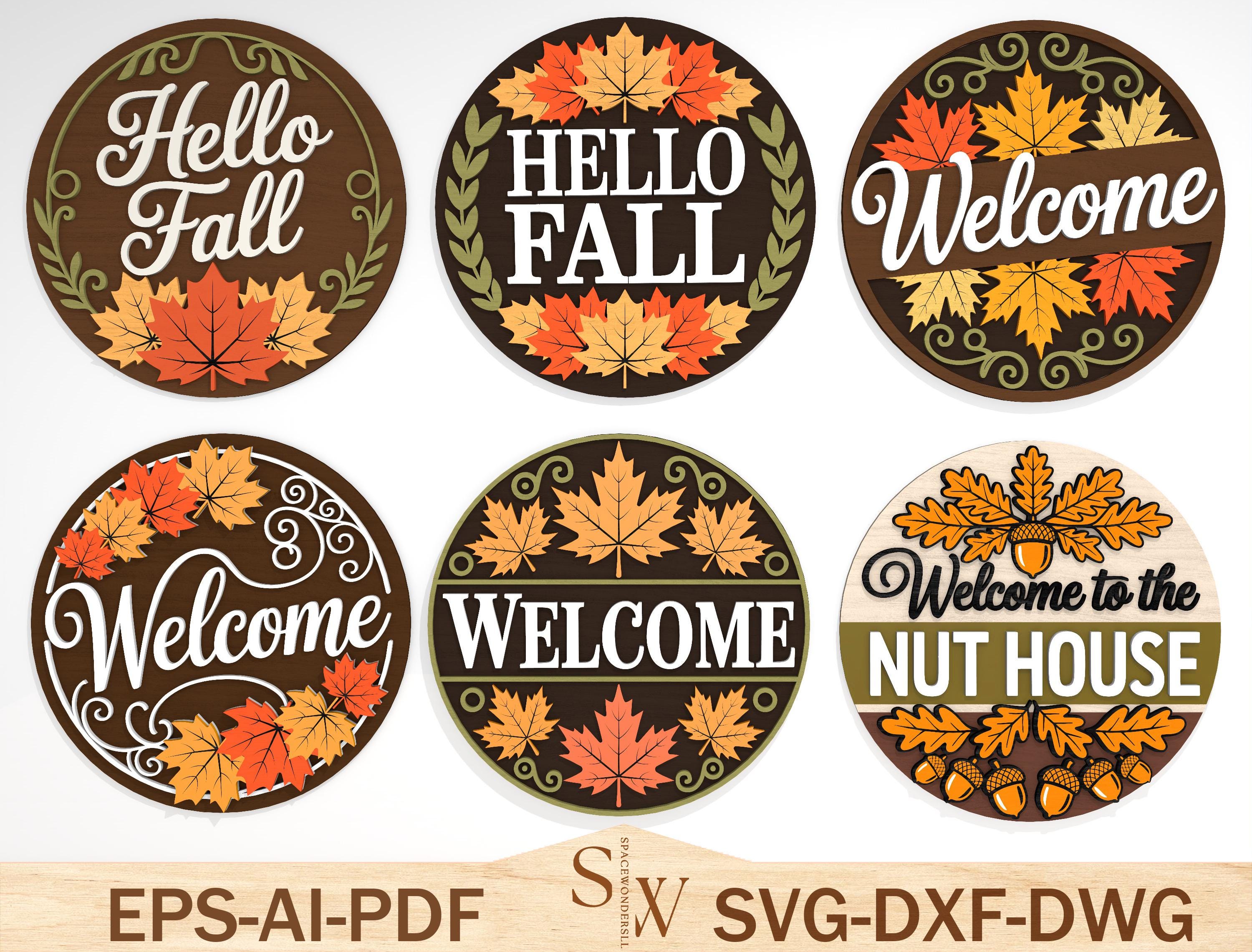 Fall Welcome Door Sign SVG Bundle, Layered Laser Cut Files, Glowforge ...