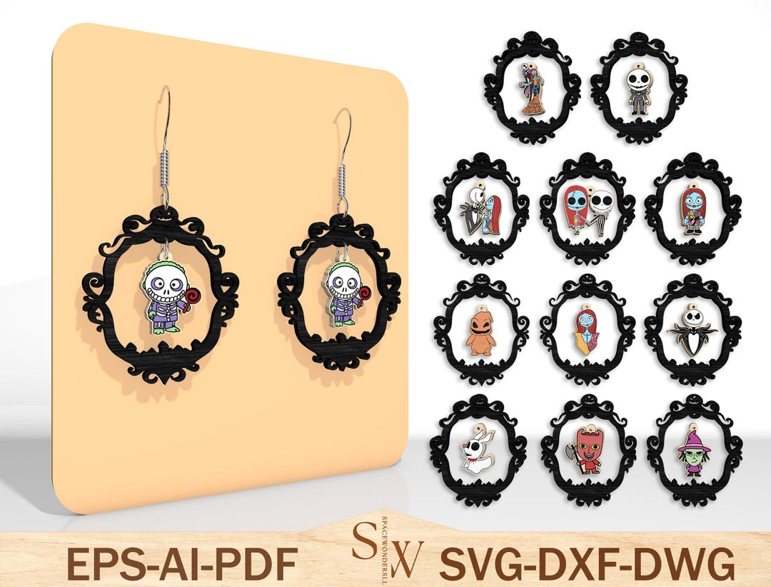 Gothic Frame Earrings Laser Cut File, Cute Skeleton Earrings Svg ...