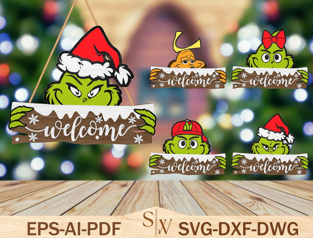 Movies Christmas Door Sign Cut File Svg, Grinchmas Welcome Sign Svg ...
