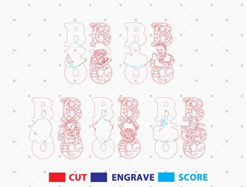 Boo Horror Characters Door Sign Bundle Svg, Halloween Door Hanger Svg ...