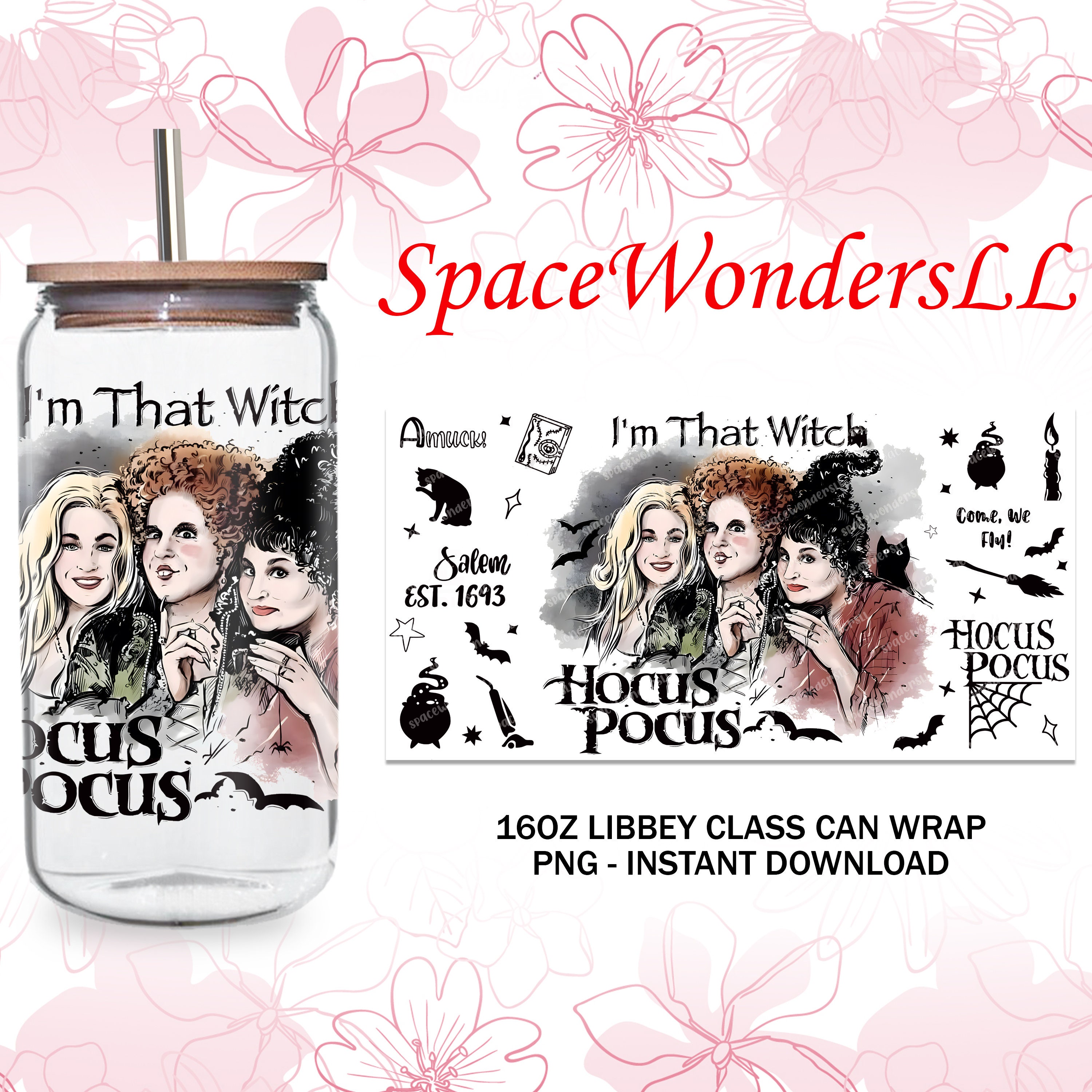 16oz Hocus Pocus Glass Can Wrap Png Halloween Libbey Glass - Etsy