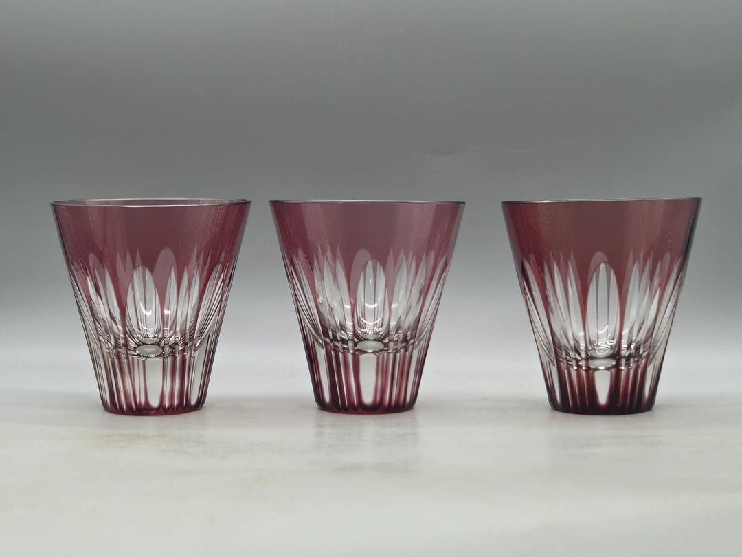 Set of 3 Crystal Purple Cut Glass Cups - Etsy