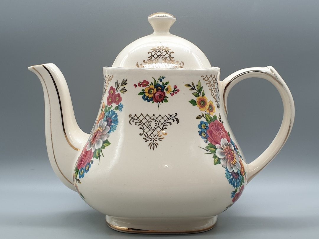 Vintage James Sadler & Sons England Coffee Pot With Gold and Floral ...