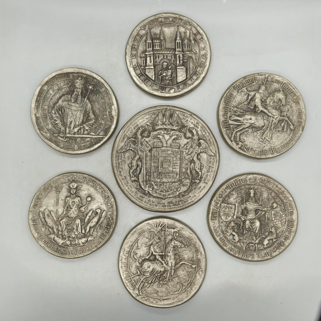 Set of Seven Vintage Metal Medals / Coasters With Medieval German ...
